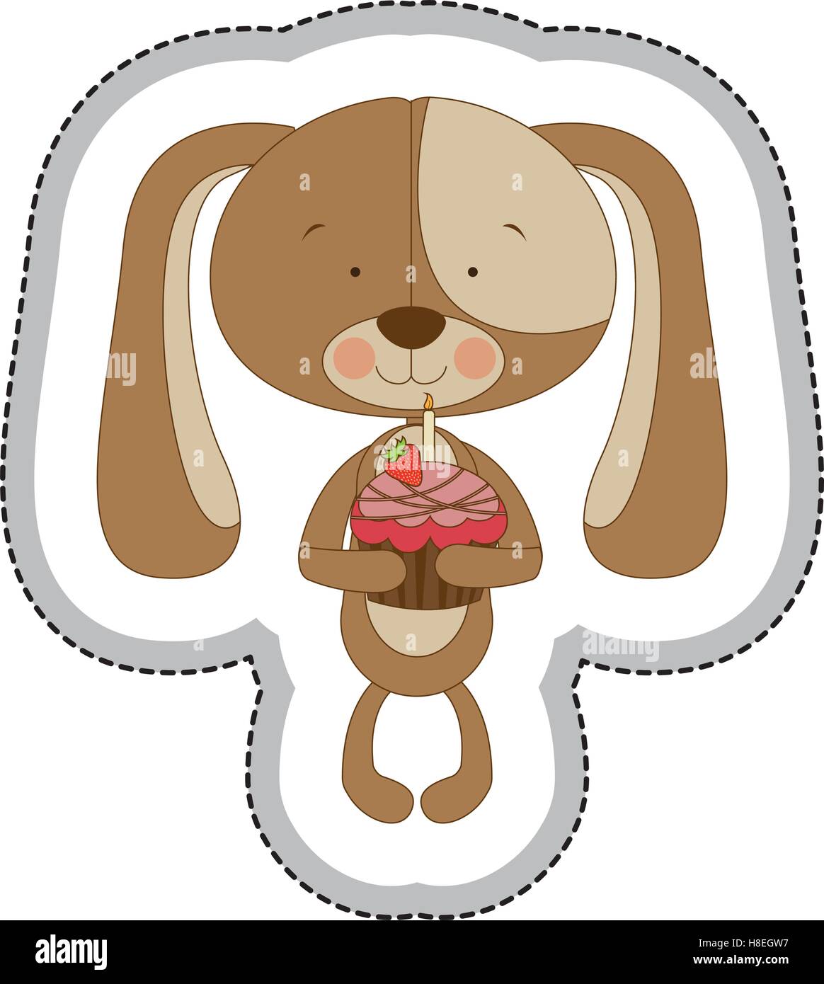 dog cartoon character holding birthday cake icon image vector ...