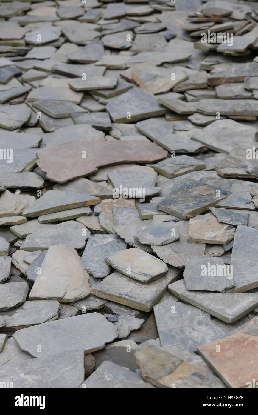 Stack stone slabs on the floor in Concept garden design Stock Photo - Alamy