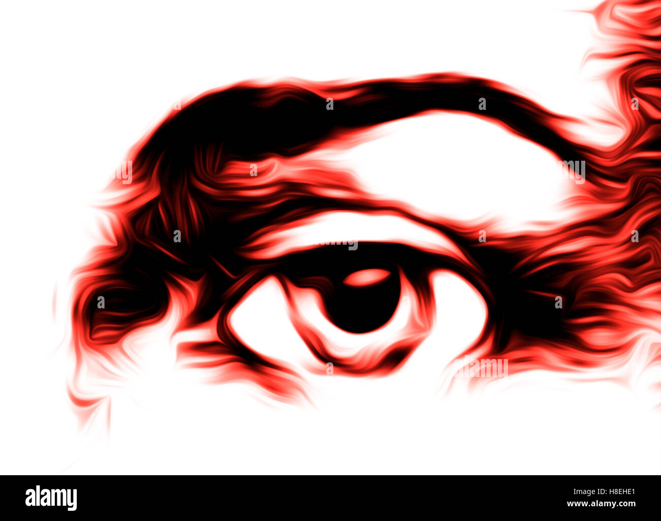 eye graphic desigh, computer collage on white background. fire effect ...