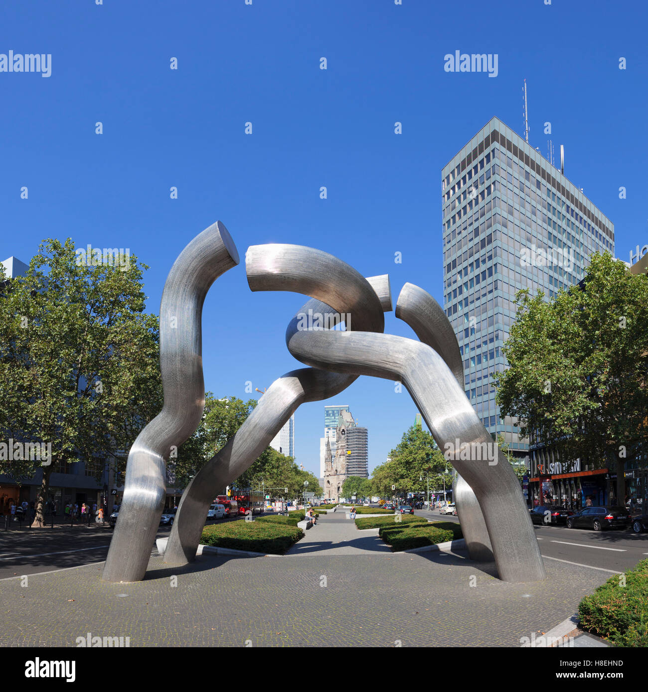 Kaiser Wilhelm Memorial church and sculpture Berlin at Kurfuerstendamm ...