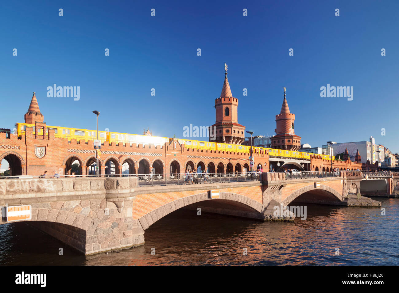 Oberbaum Bridge between Kreuzberg and Friedrichshain, Metro Line 1 ...