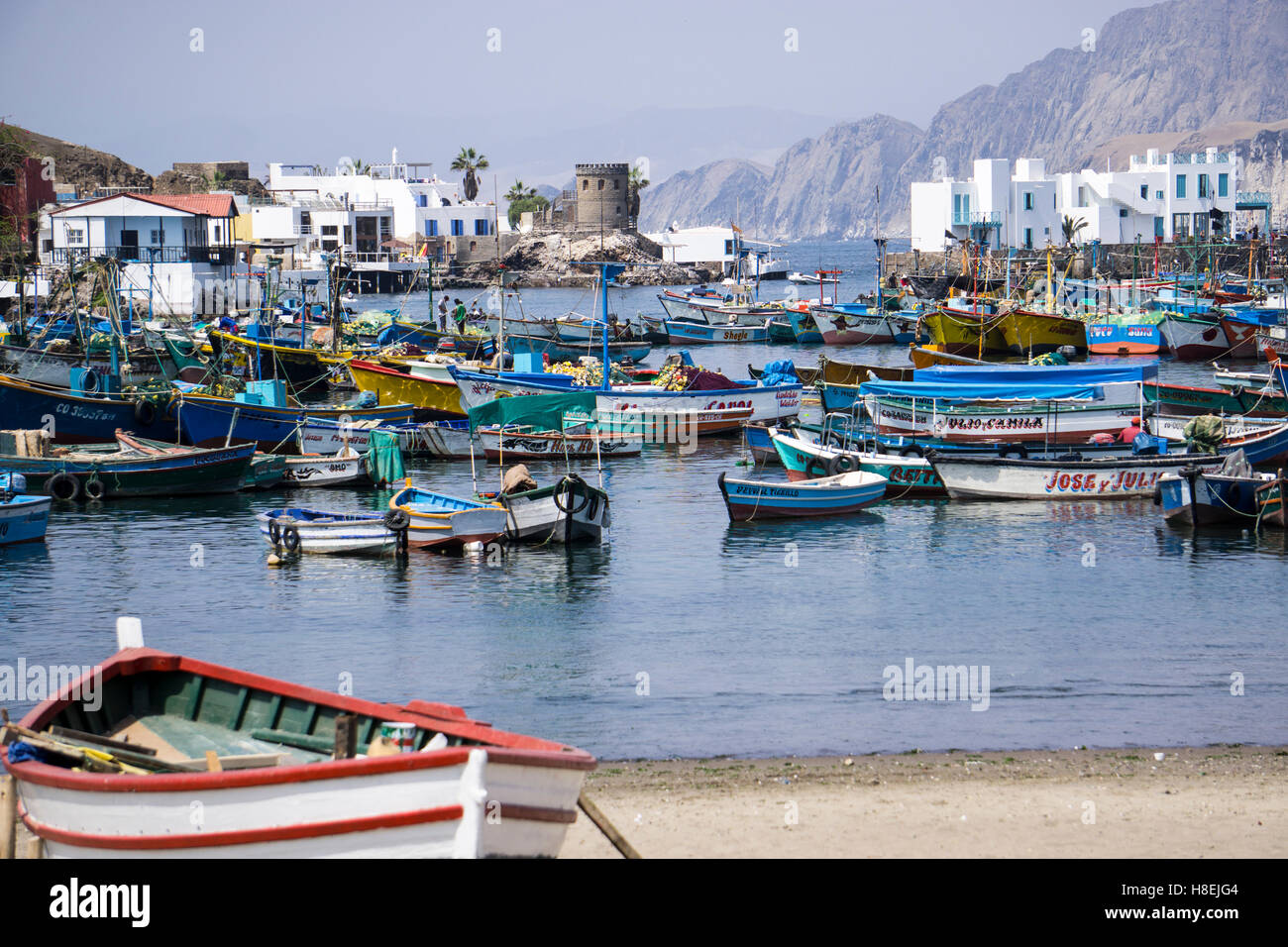 Pukusana (Pucusana) fishing village, Peru, South America Stock Photo ...