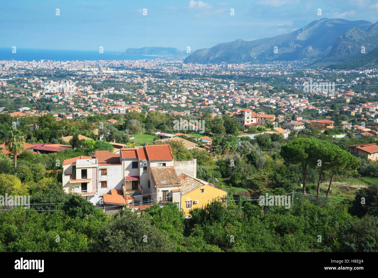 Monreale view from Monreale Cathedral, Monreale, Sicily, Italy, Europe ...