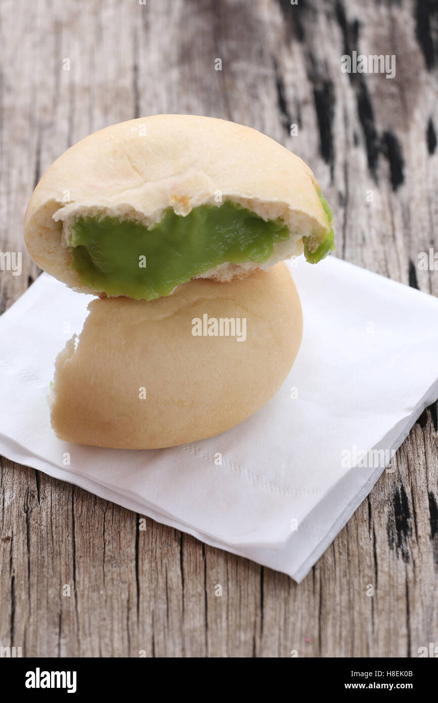 Thailand dessert Bread flavor pandan on white paper in food concept ...