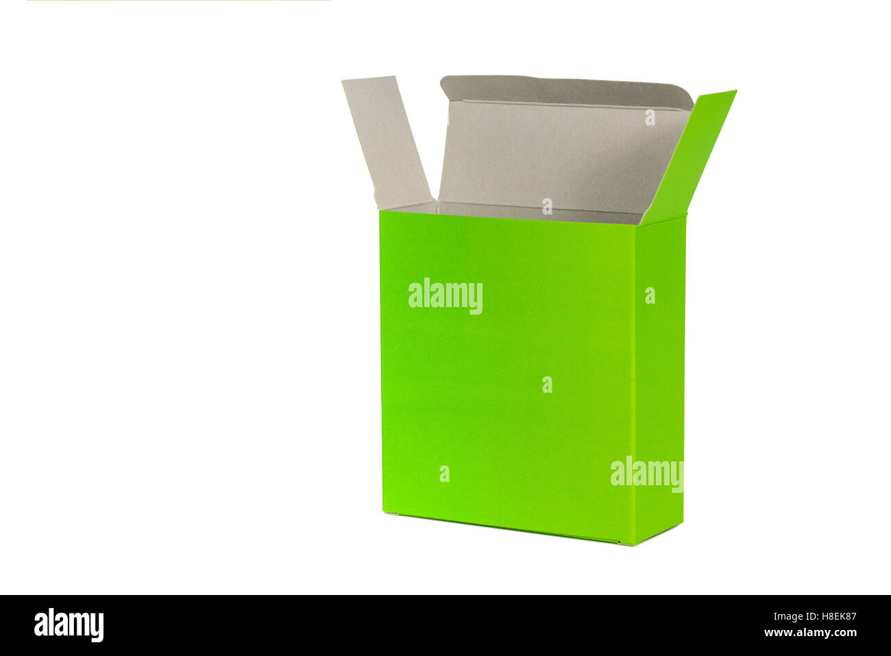 Green Box with lid open or green paper package box isolated with soft ...