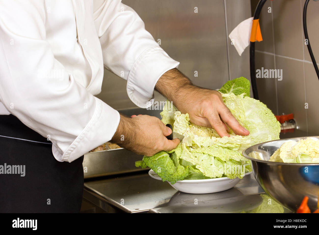 cook preparing food in a restaurant kitchen Stock Photo - Alamy