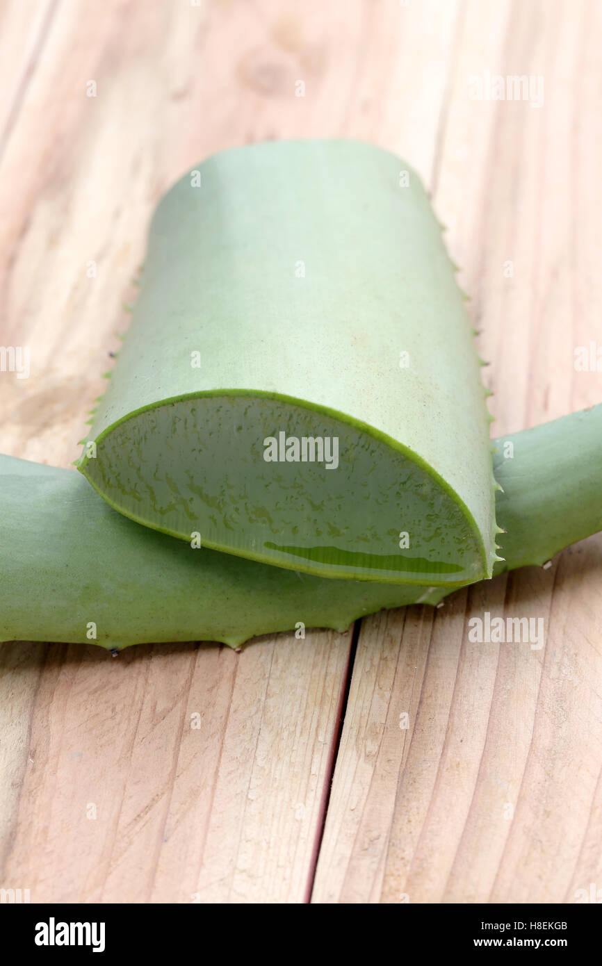 aloe vera slice on wooden floor and can you see texture of aloe vera ...