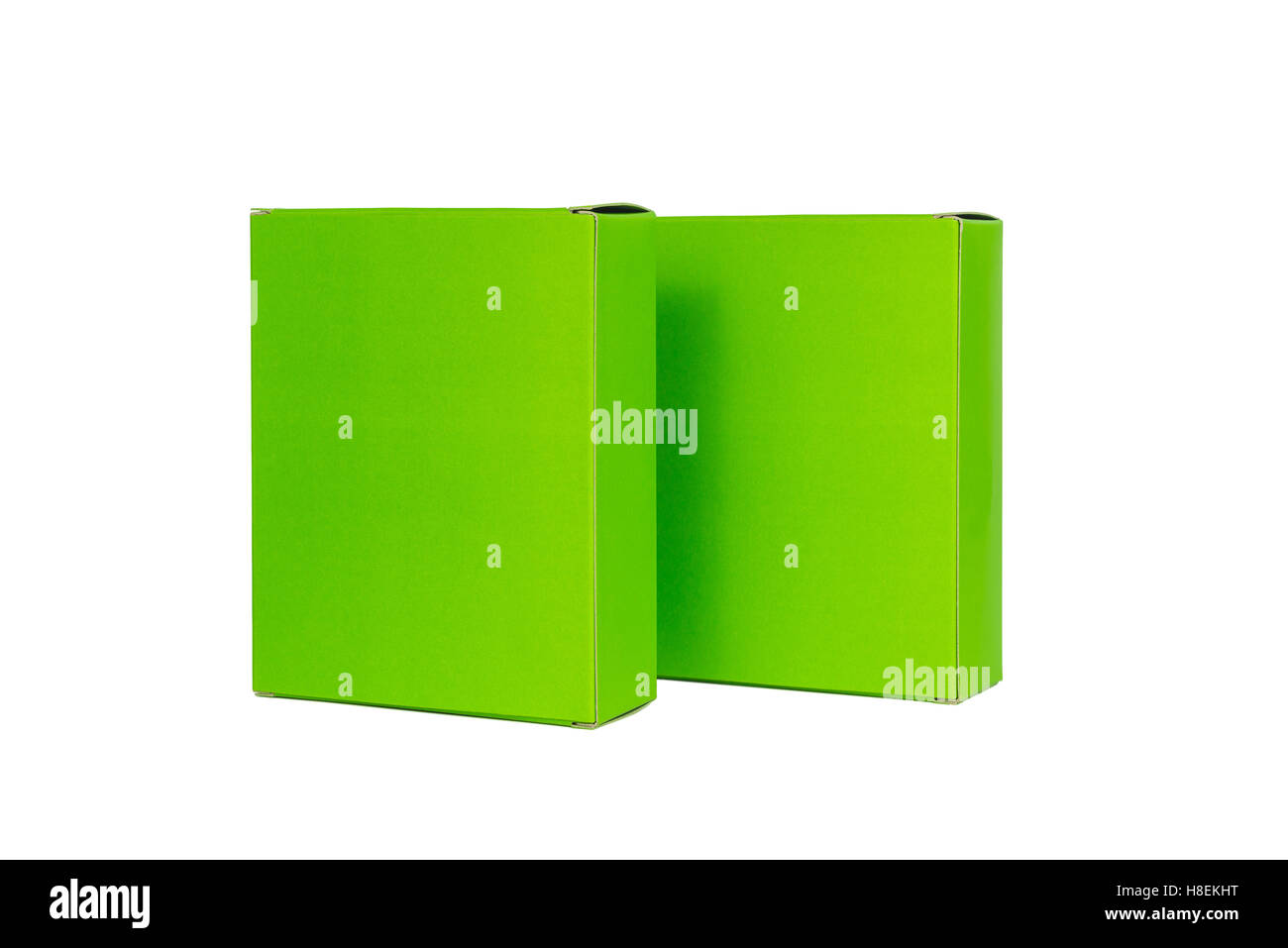 Two Green Box with lid open or green paper package box isolated on ...