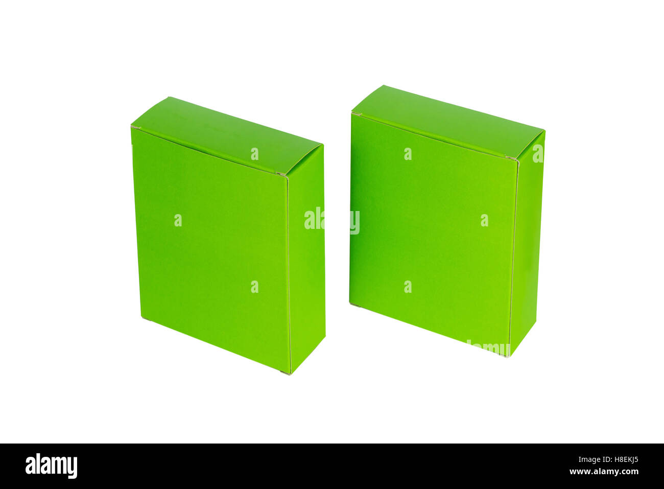 Two Green Box with lid open or green paper package box isolated on ...