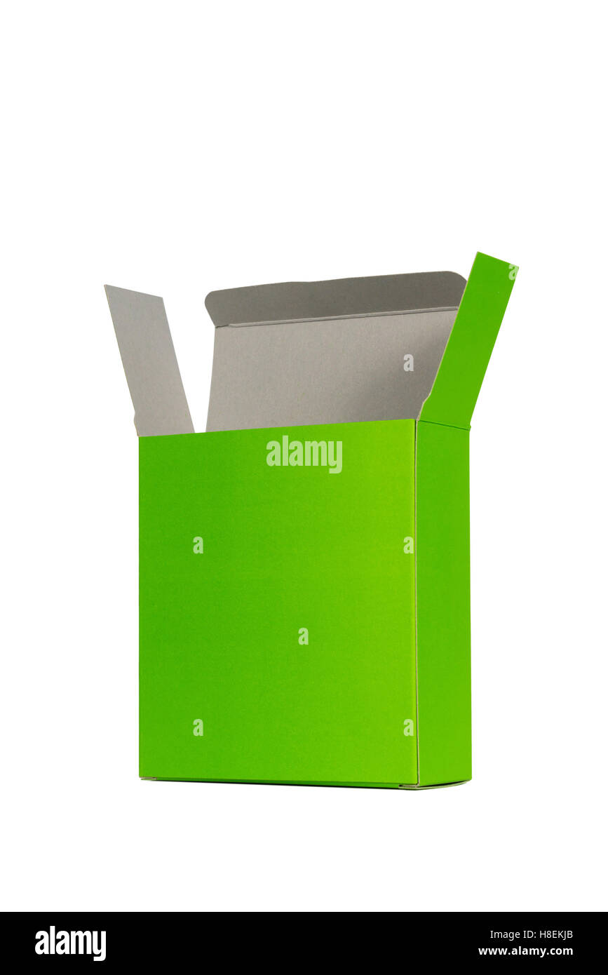 Green Box with lid open or green paper package box isolated on White ...