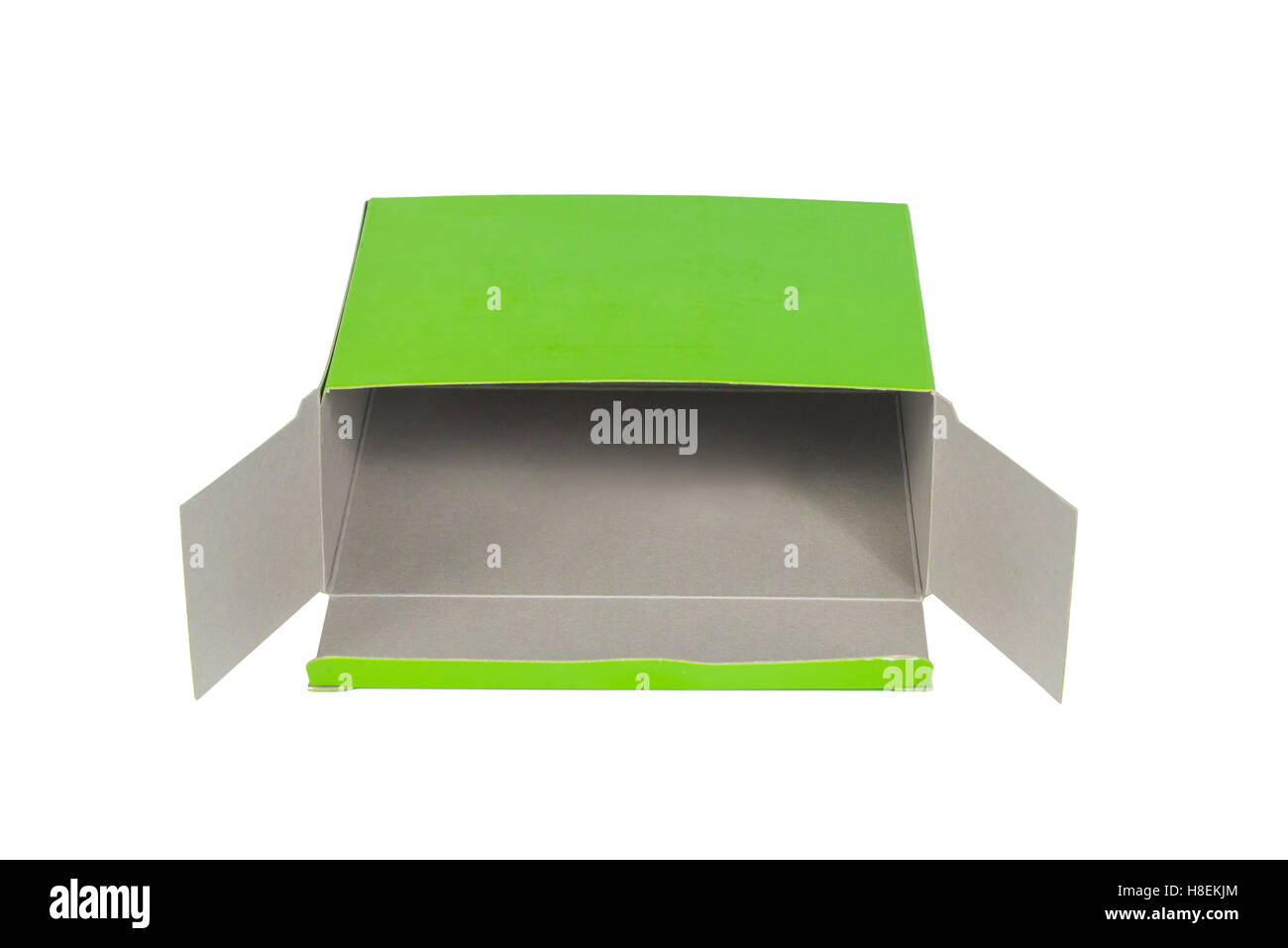 Green Box with lid open or green paper package box isolated on White ...