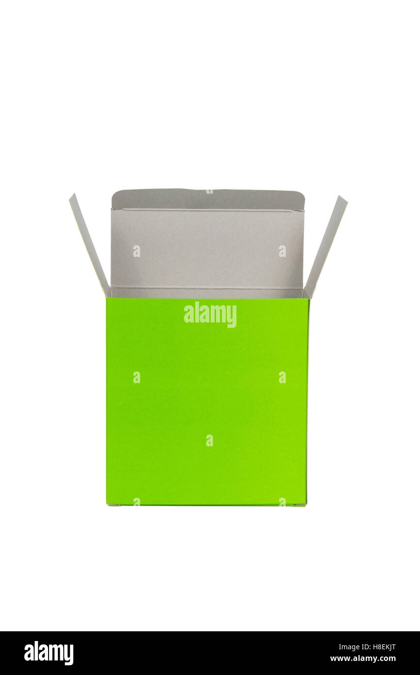 Green Box with lid open or green paper package box isolated on White ...