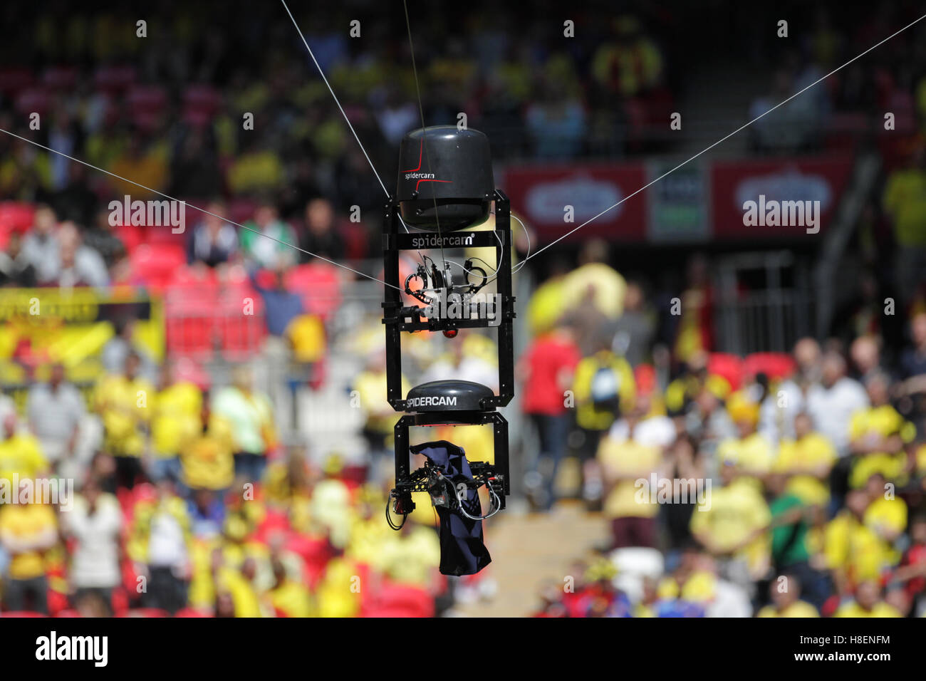 A Spidercam Camera on wires films the FA Cup Final at Wembley Stadium ...