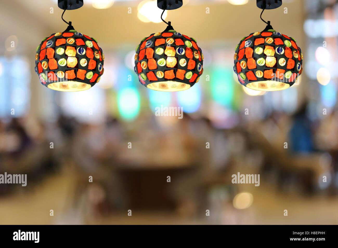 Warm lighting modern ceiling lamps in the cafe and interior decoration ...