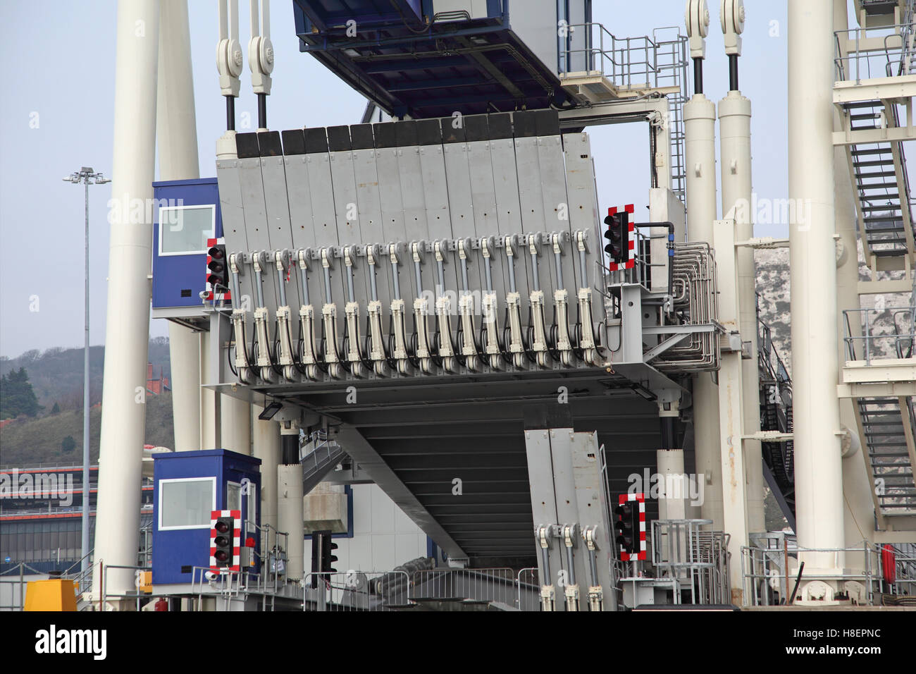 Seaward view of multi-level vehicle loading ramp on ferry berth No 6 at ...