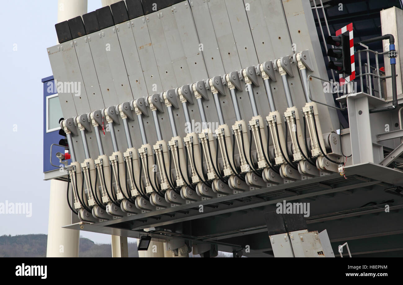 Closeup of vehicle loading ramp on ferry berth No 6 at the ferry port ...