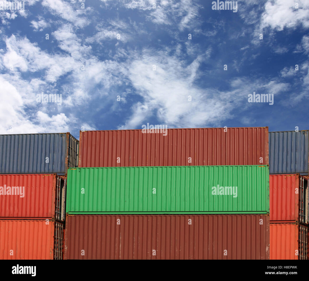 Cargo containers stack in sea port and blue sky background Stock Photo ...