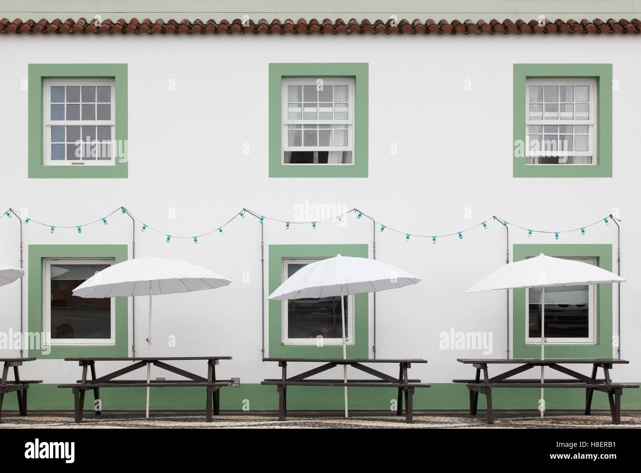 Terrace bar on the street in Pico island. Azores. Portugal. Horizontal ...
