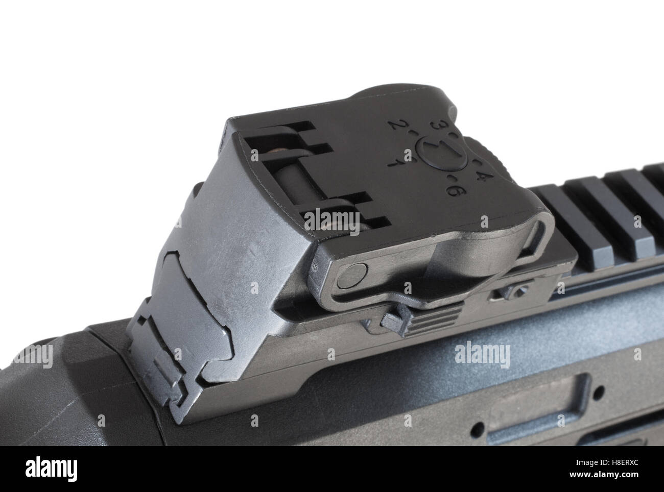 Rear sights on a rifle folded down isolated on white Stock Photo - Alamy