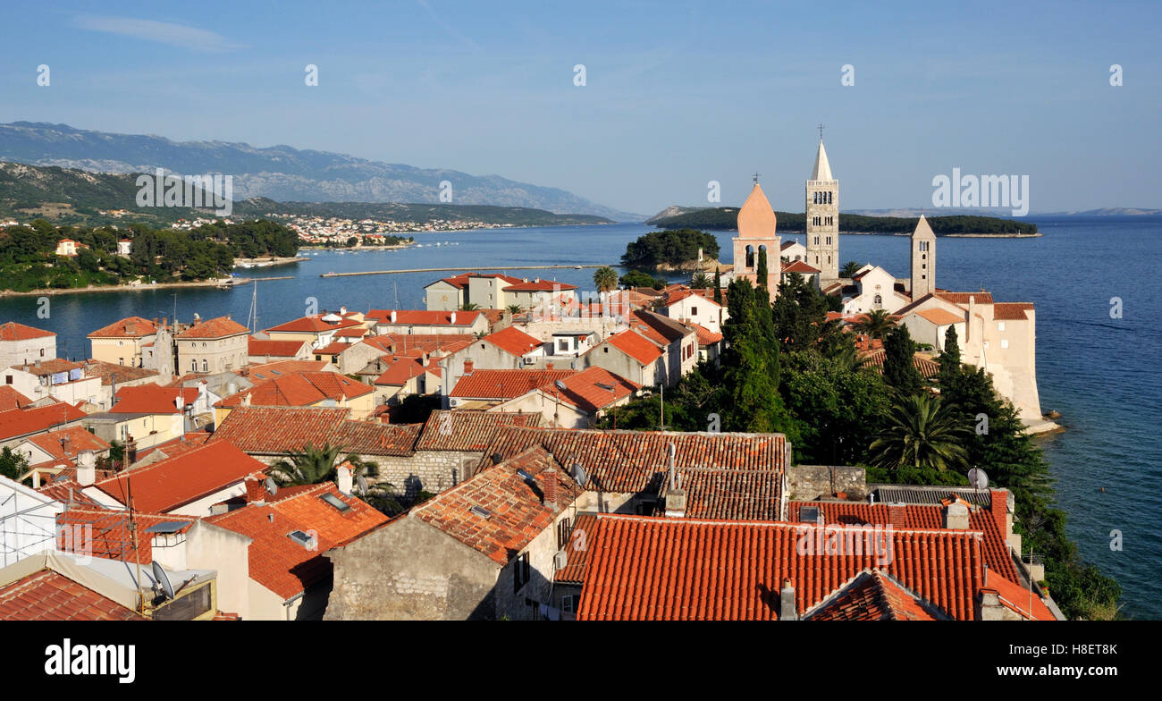Oldest quarter of Rab Town, with Belfry of St Justine's Church, Great ...
