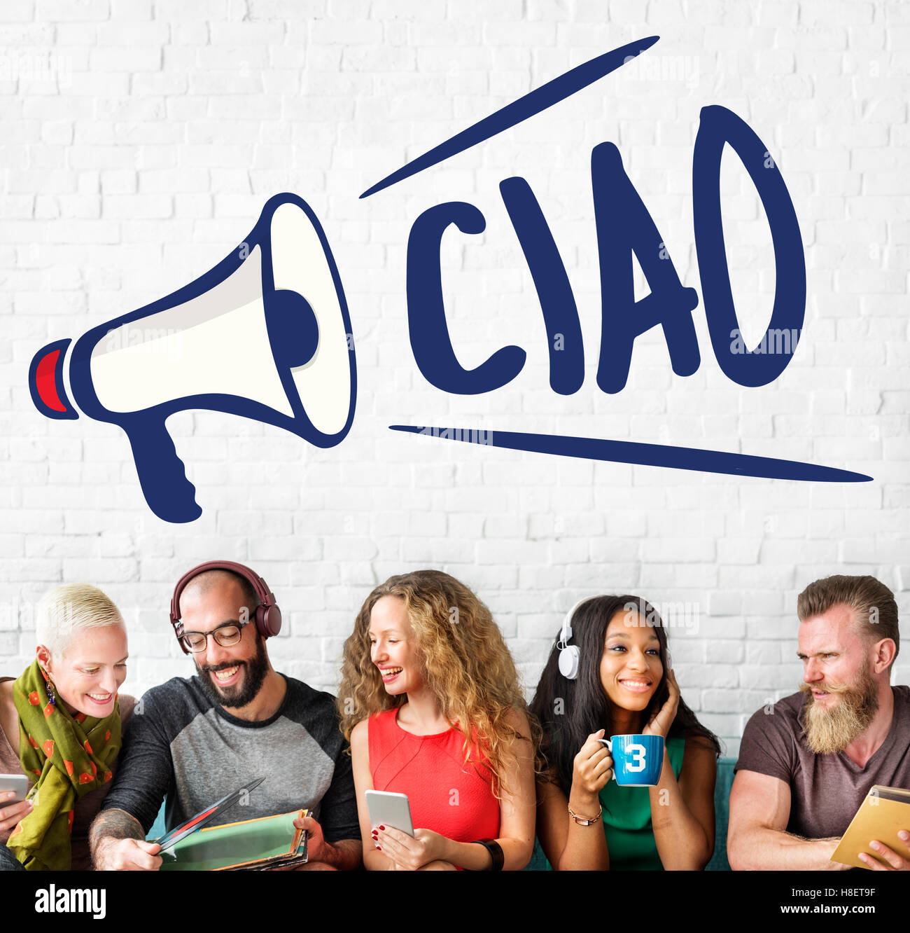 Bonjour Ciao Hola Hello Hi Greet Salute Concept Stock Photo - Alamy