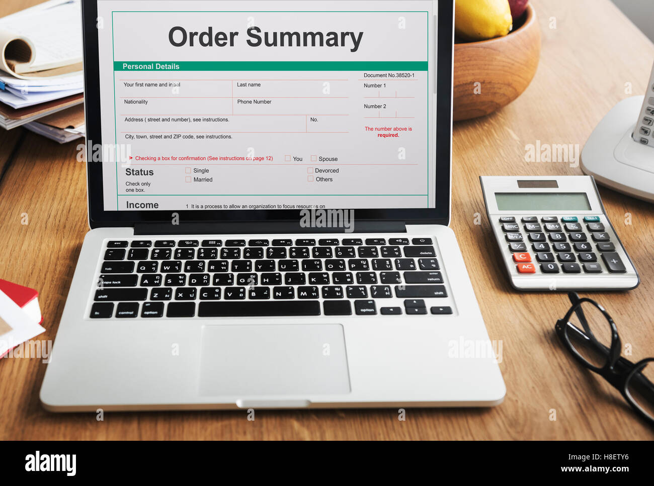 Order Summary Payslip Purchase Order Form Concept Stock Photo - Alamy