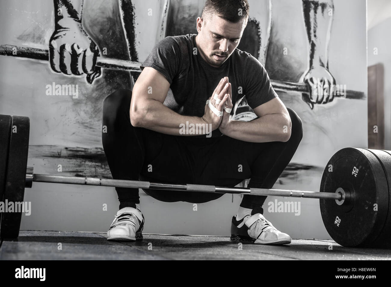 Relaxation before training in gym Stock Photo - Alamy