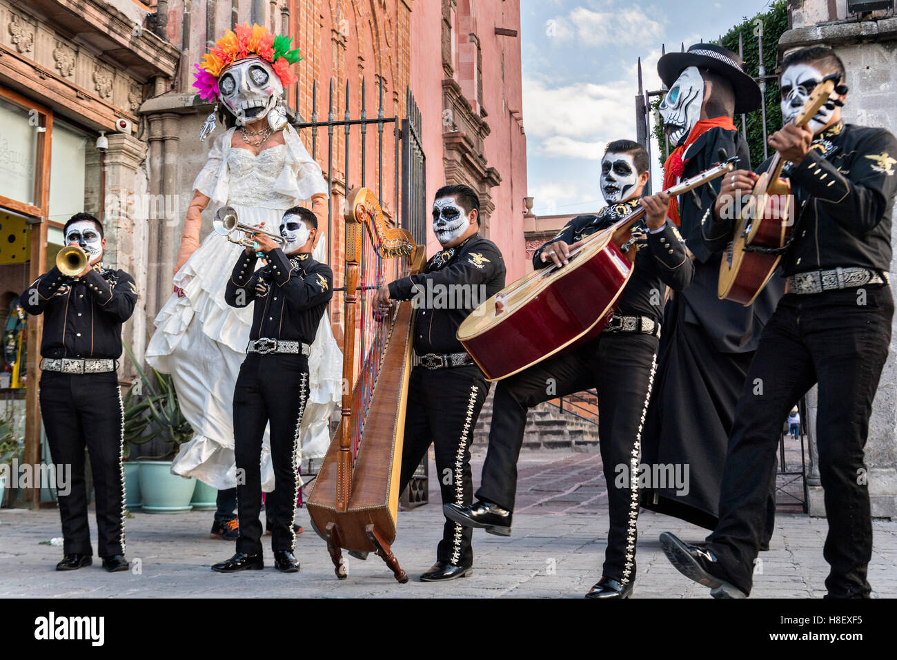 A mariachi band dressed as skeletons for the Day of the Dead festival ...