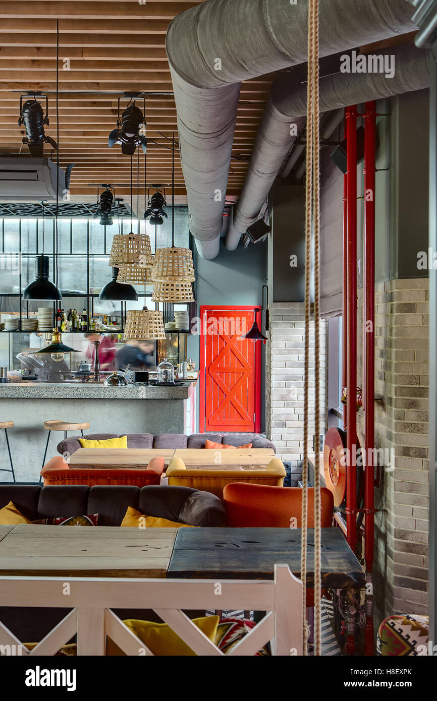 Restaurant with open kitchen Stock Photo - Alamy