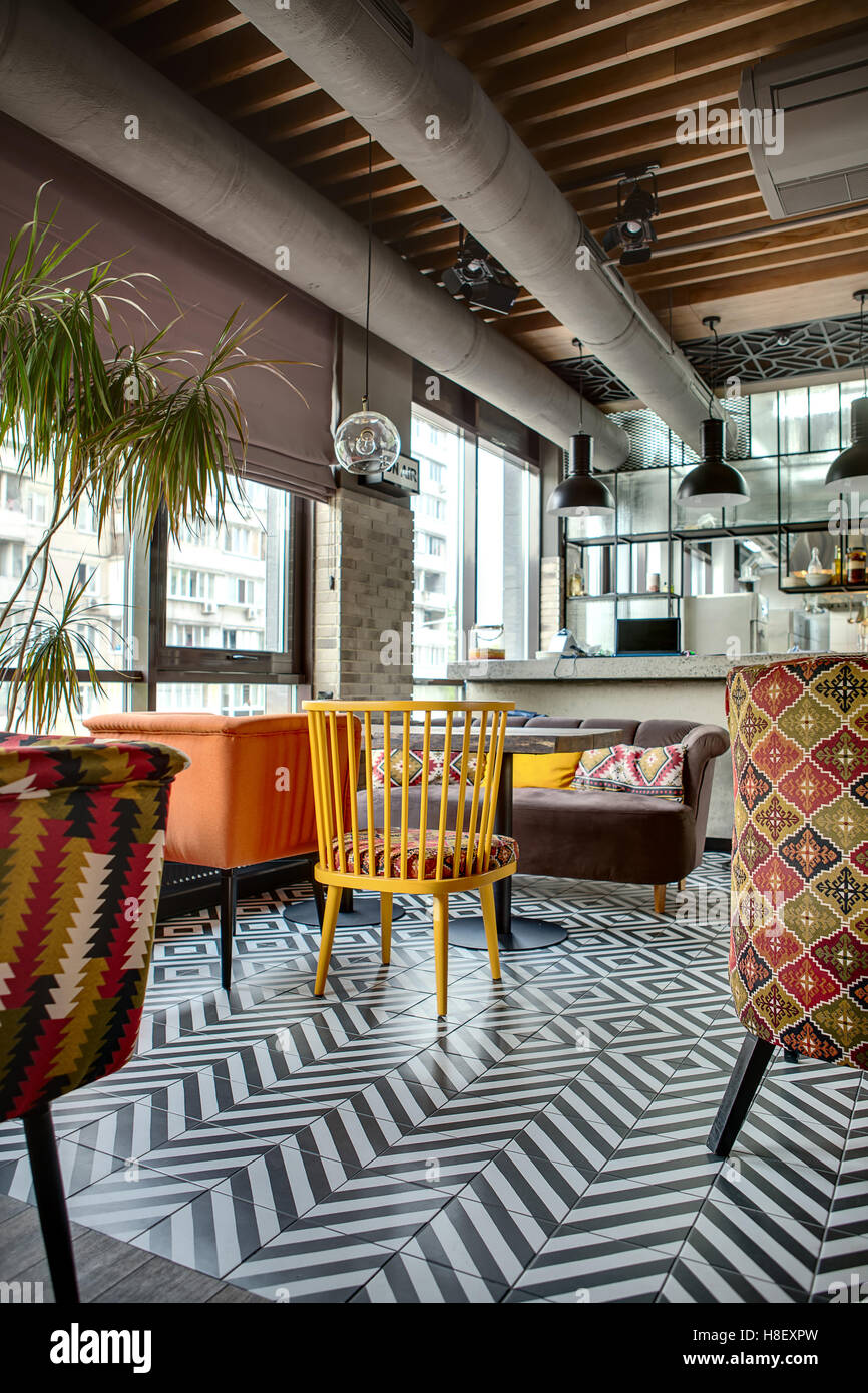 Restaurant with open kitchen Stock Photo - Alamy