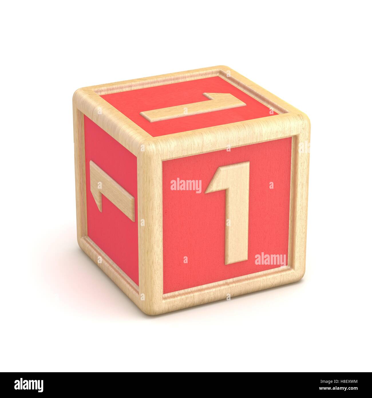 Number 1 ONE wooden alphabet blocks font rotated. 3D render ...