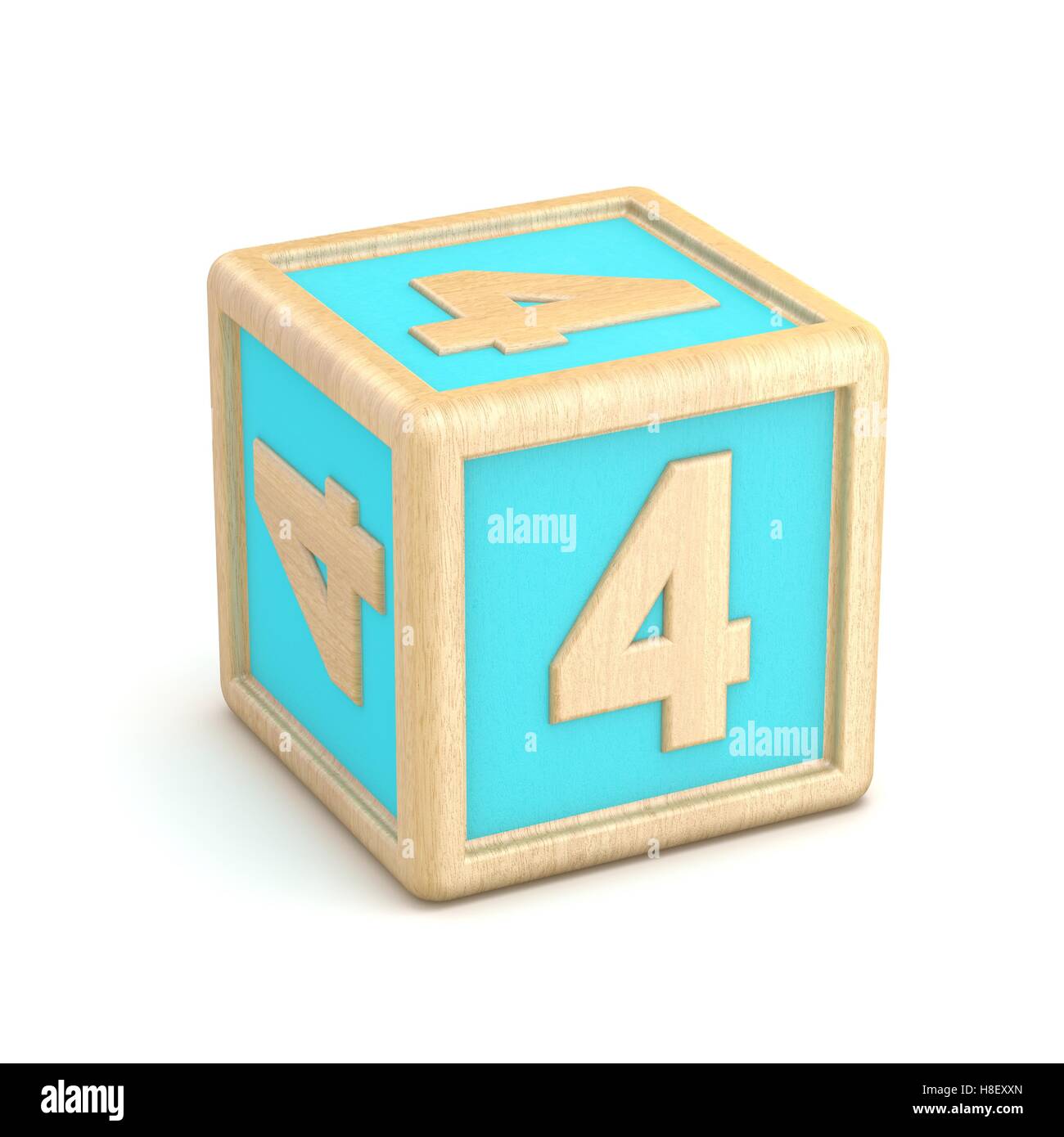 Number 4 FOUR wooden alphabet blocks font rotated. 3D render ...