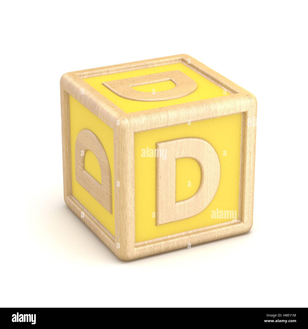 Letter D wooden alphabet blocks font rotated. 3D render illustration ...