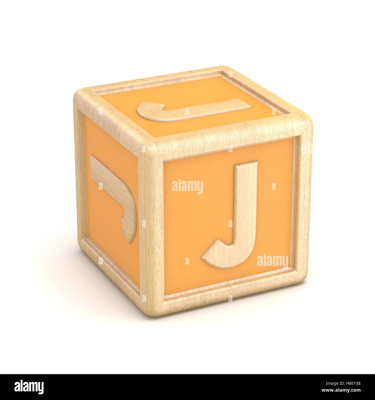 Letter J wooden alphabet blocks font rotated. 3D render illustration ...