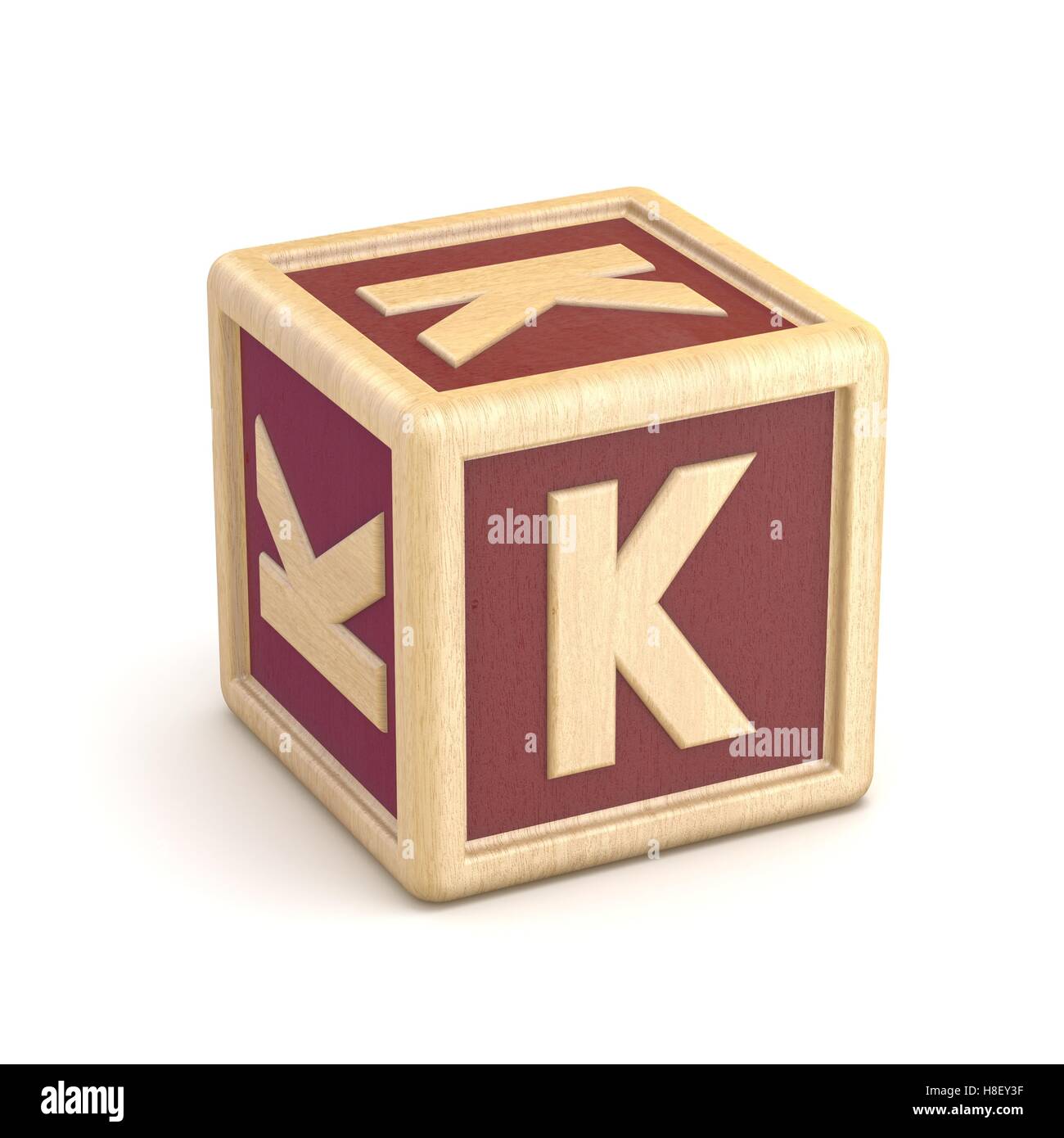Letter K wooden alphabet blocks font rotated. 3D render illustration ...