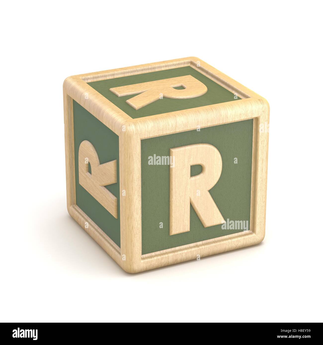 Letter R wooden alphabet blocks font rotated. 3D render illustration ...