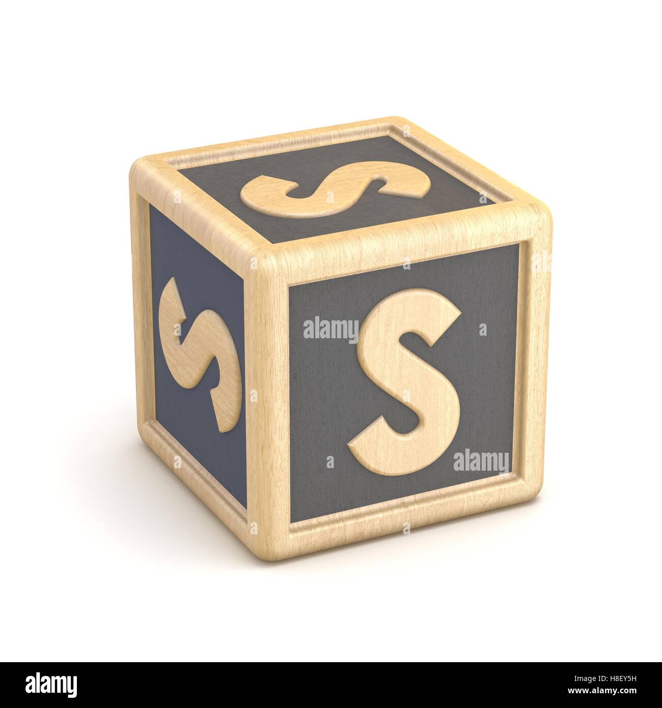 Letter S wooden alphabet blocks font rotated. 3D render illustration ...