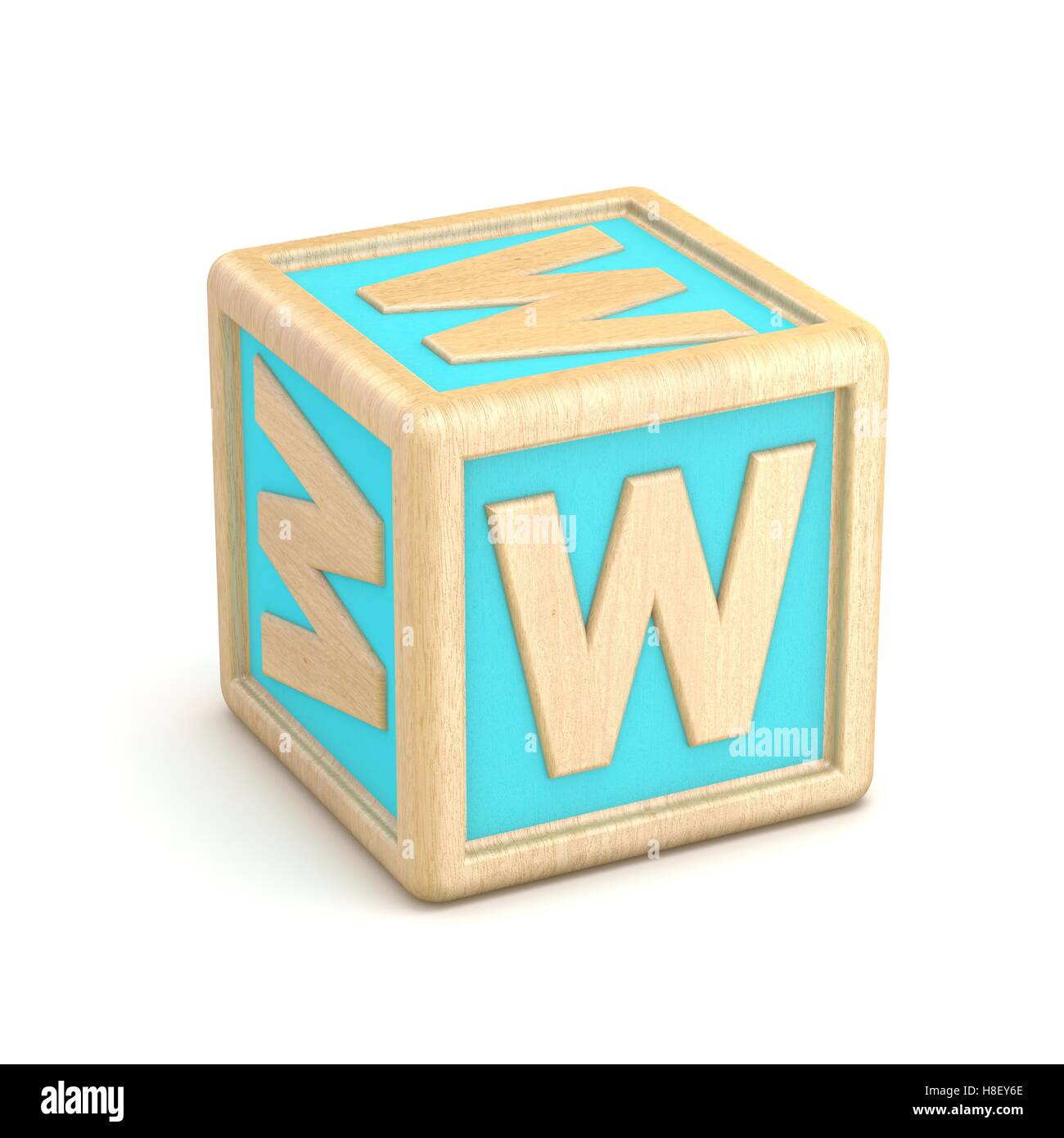 Letter W wooden alphabet blocks font rotated. 3D render illustration ...