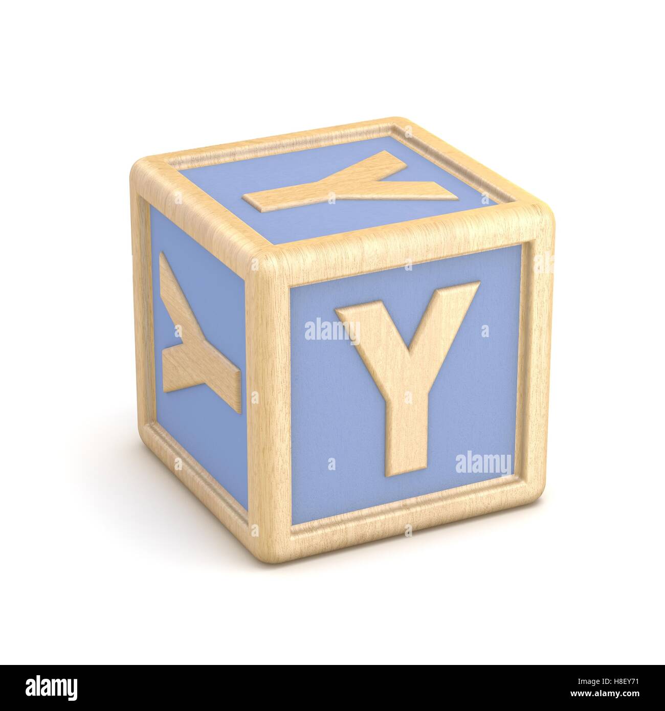 Letter Y wooden alphabet blocks font rotated. 3D render illustration ...