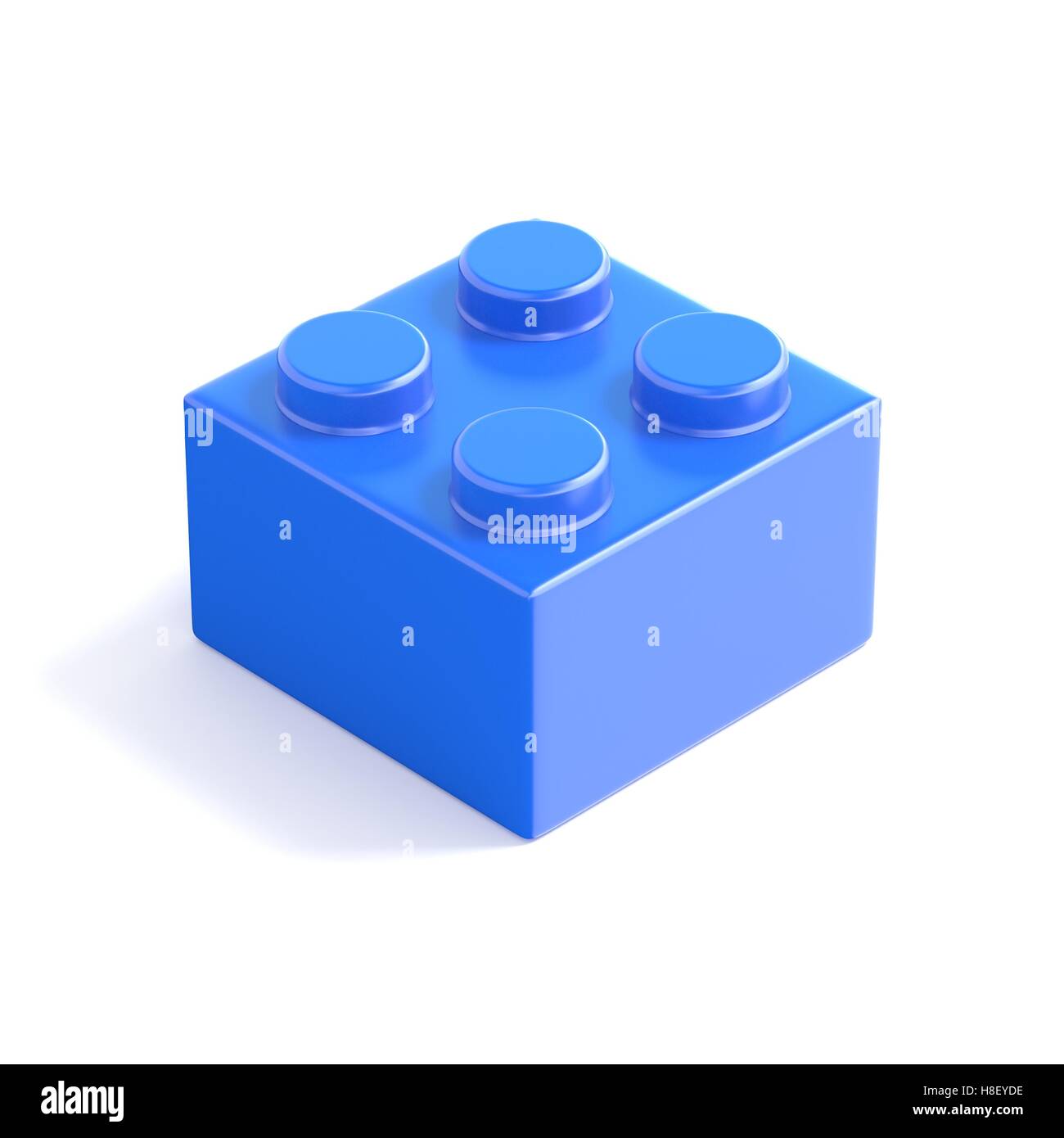 Blue plastic building block, children toy. Top view. 3D render ...