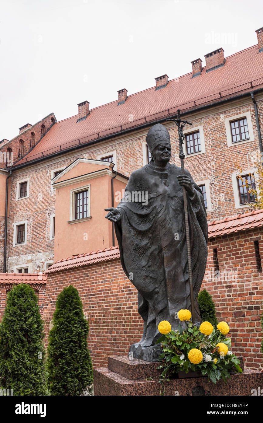 Statue of the late Polish Pope John Paul II in front of the Cathedral ...