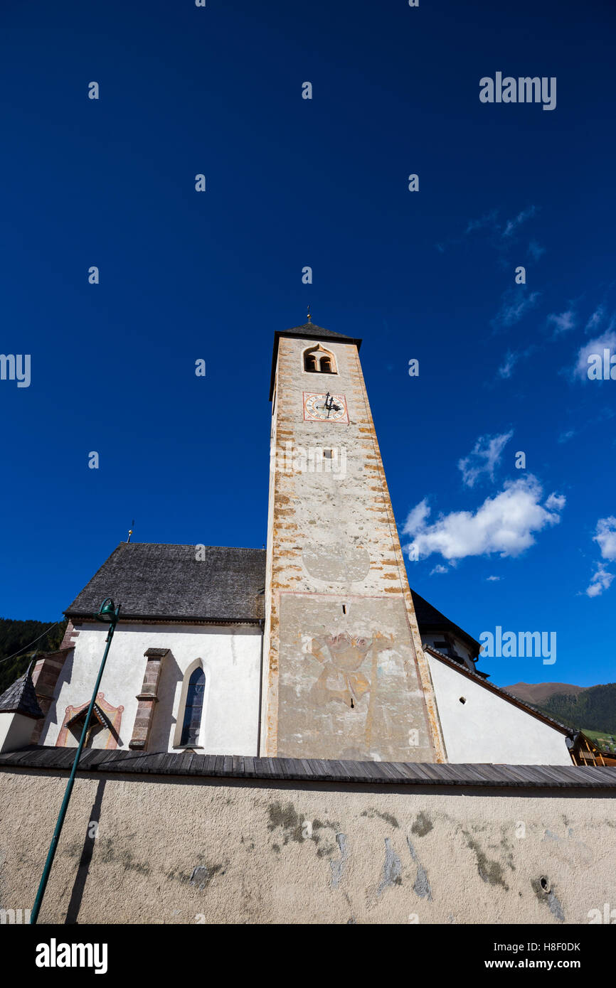 Small church and tower bell in Valle San Silvestro village on Alps ...