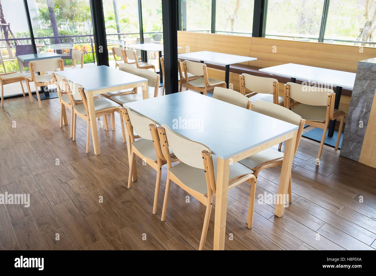 Tables And Chair In Empty Cafe, restaurant, fast food and coffee shop ...