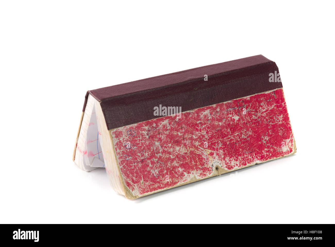 Old red account book with soft shadow, isolated on white background ...