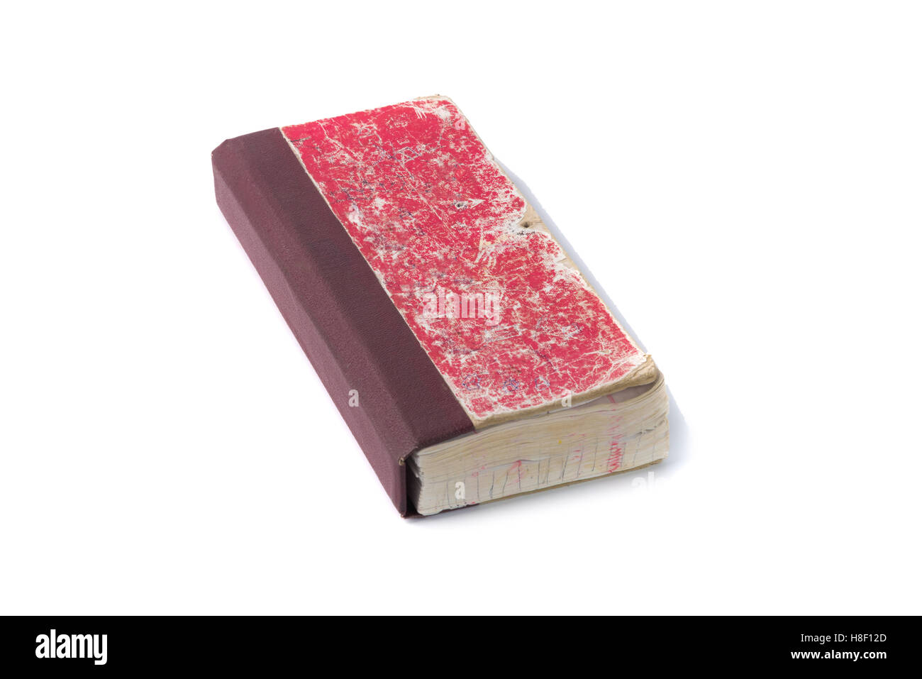 Old red account book with soft shadow, isolated on white background ...