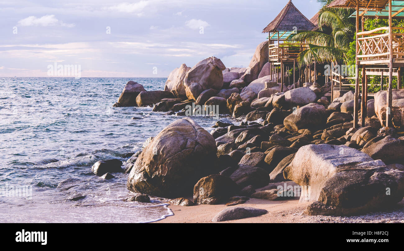 Bamboo hut over sea on Sunset, Koh Tao, Samui, Thailand Stock Photo - Alamy