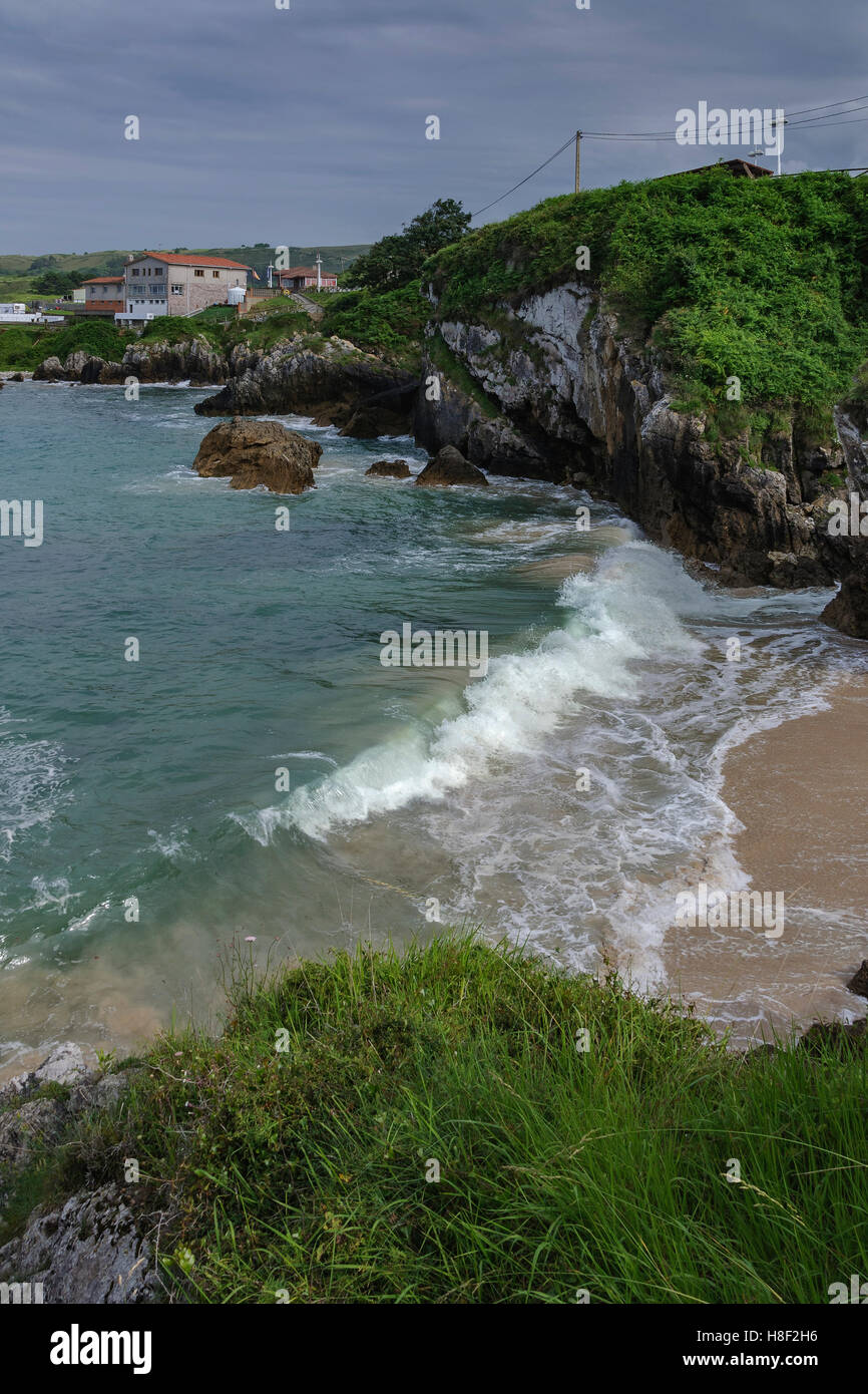 Aerial view of the beach in Llanes, Asturias, Spain, Europe Stock Photo ...
