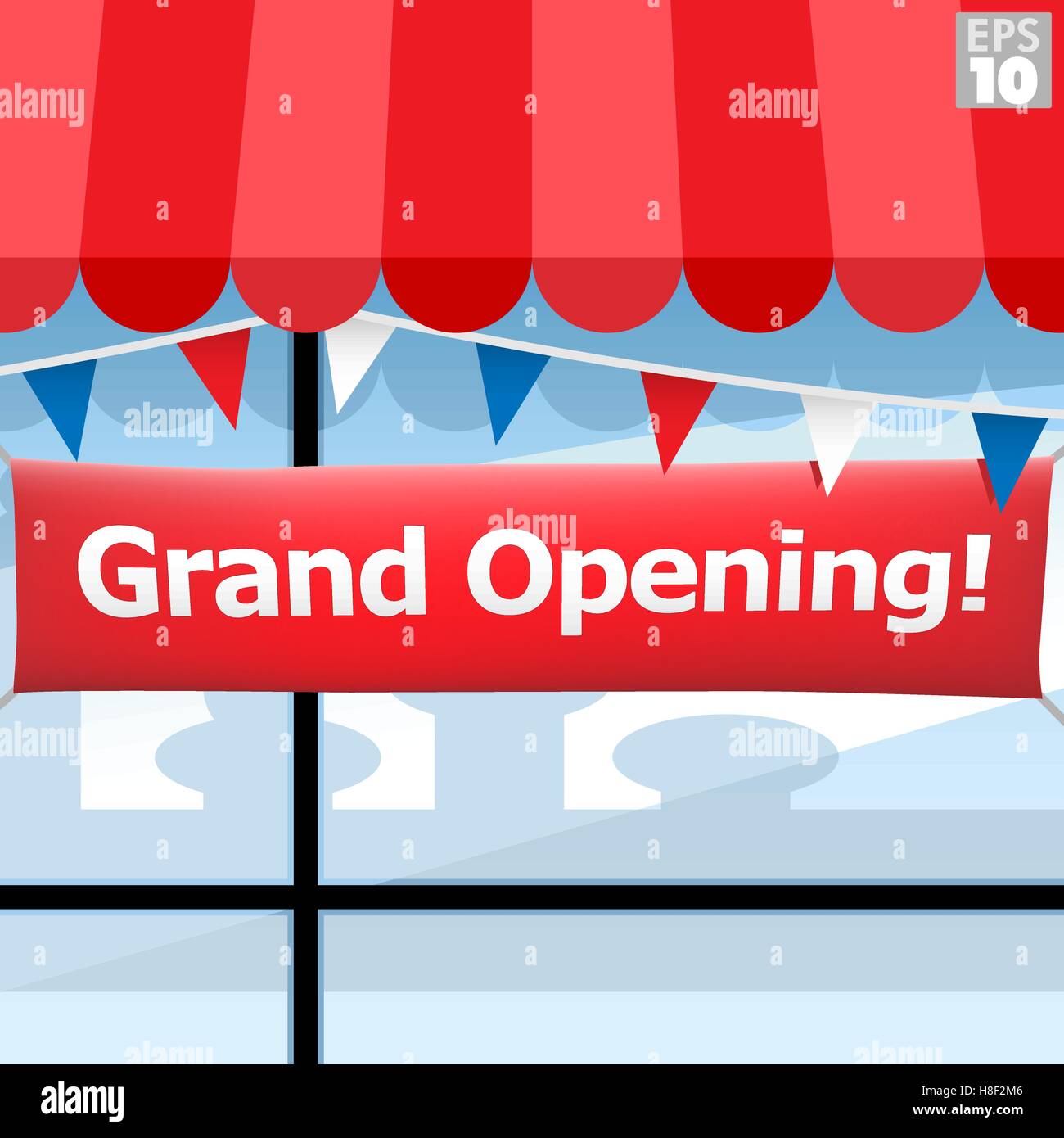Storefront with grand opening sign and triangle banners Stock Vector ...