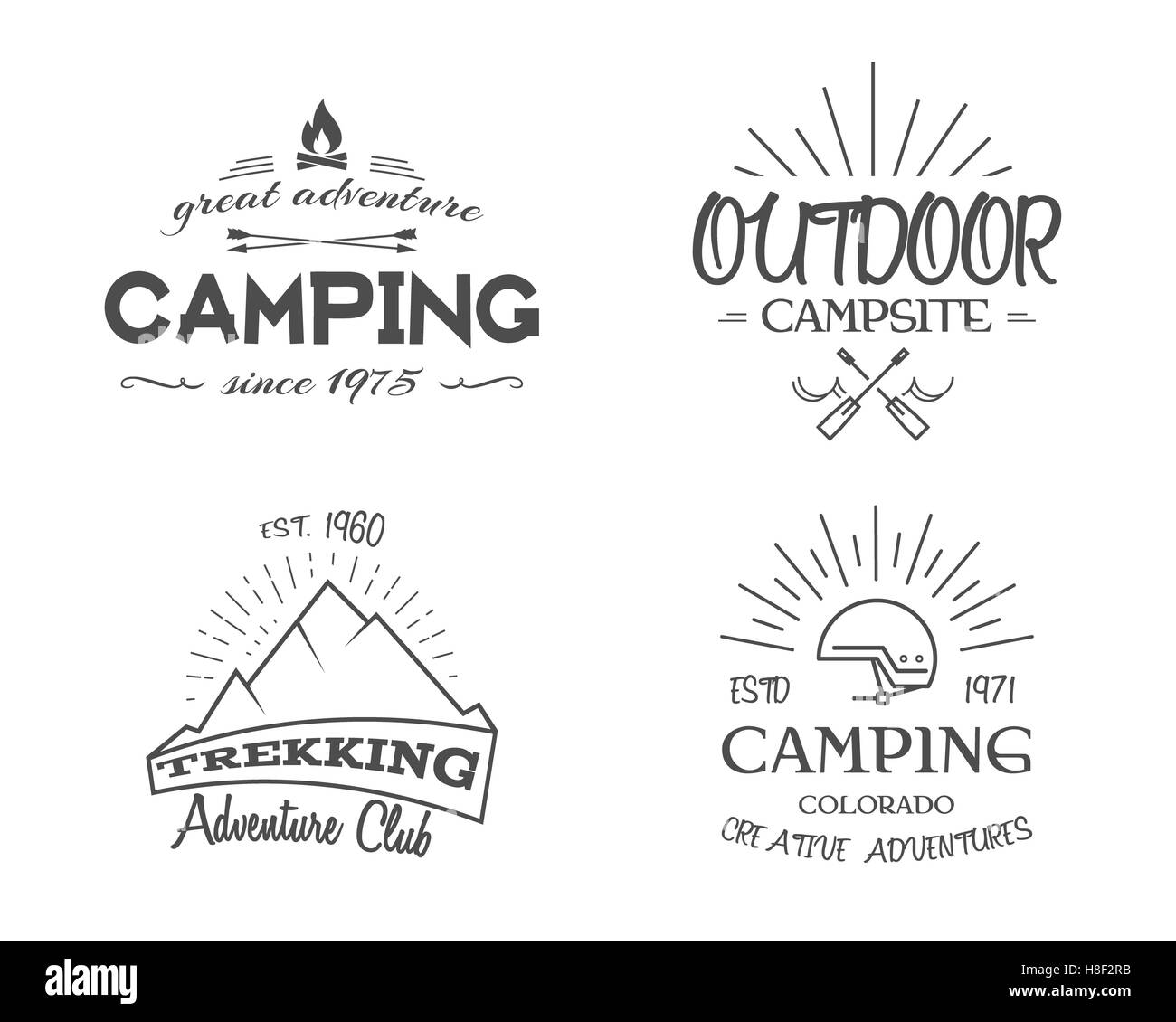 Retro badges and label logo graphics collection. Camping emblems and ...