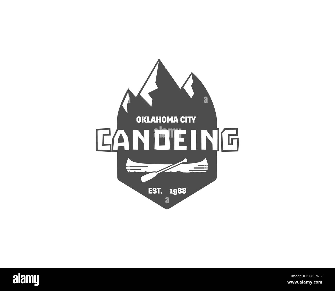 Vintage mountain, rafting, canoeing camp logo, label, badge with boat ...